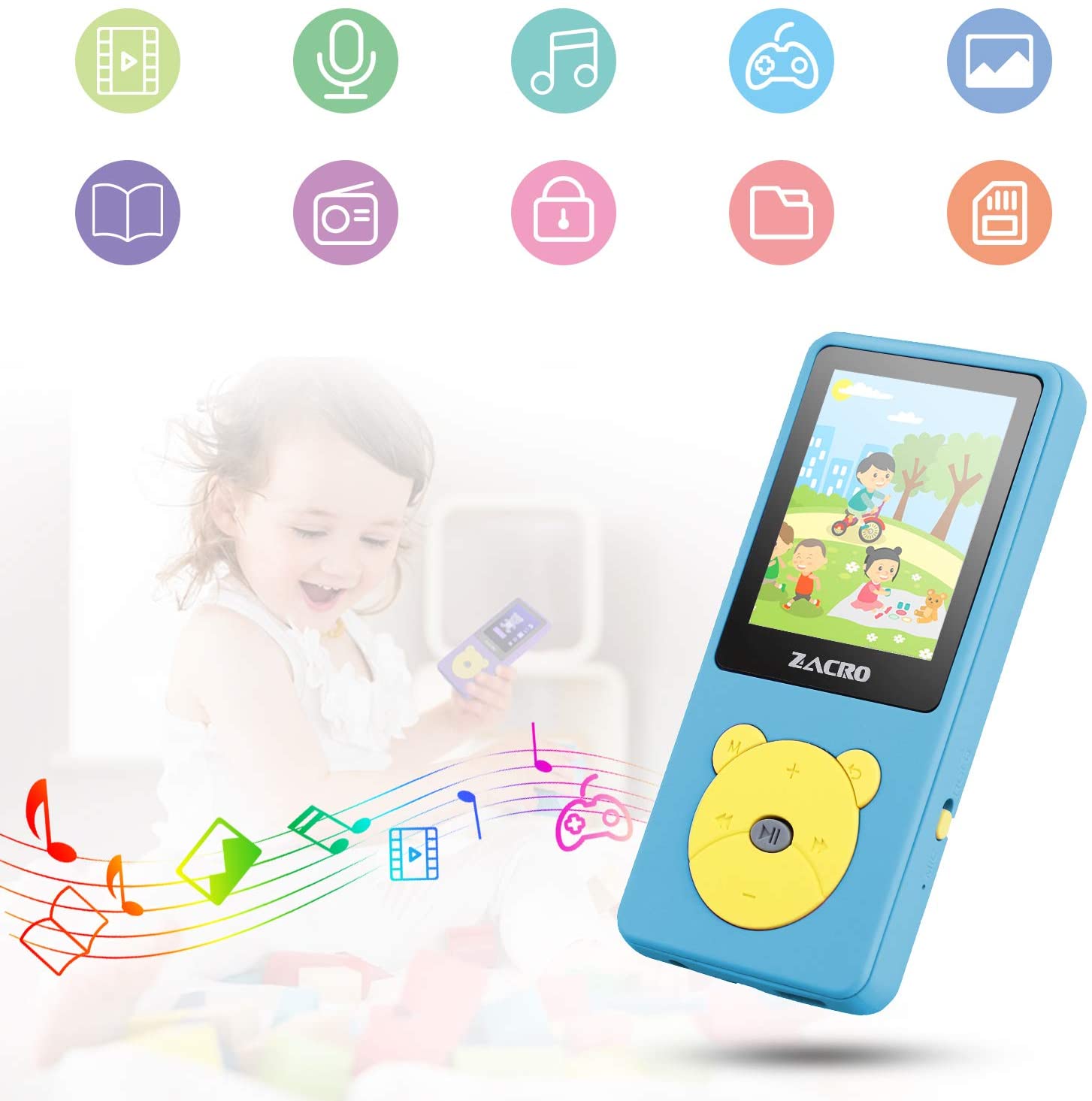 Zacro MP3 Player, Cartoon MP3 Birthday Gift Music Player for Kids, MP3 ...