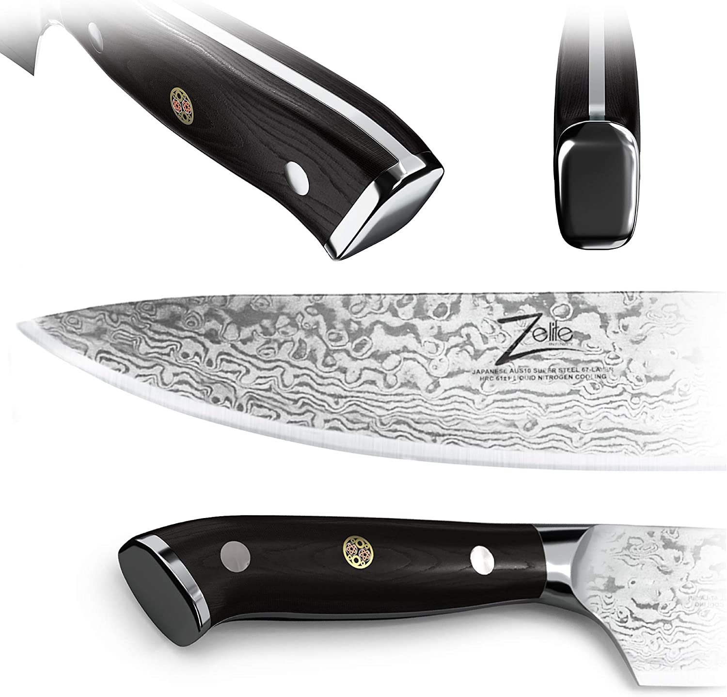 Zelite Infinity Chef Knife 8 Inch, Damascus Japanese AUS-10 Super Stainless Steel Blade Lasts a ...