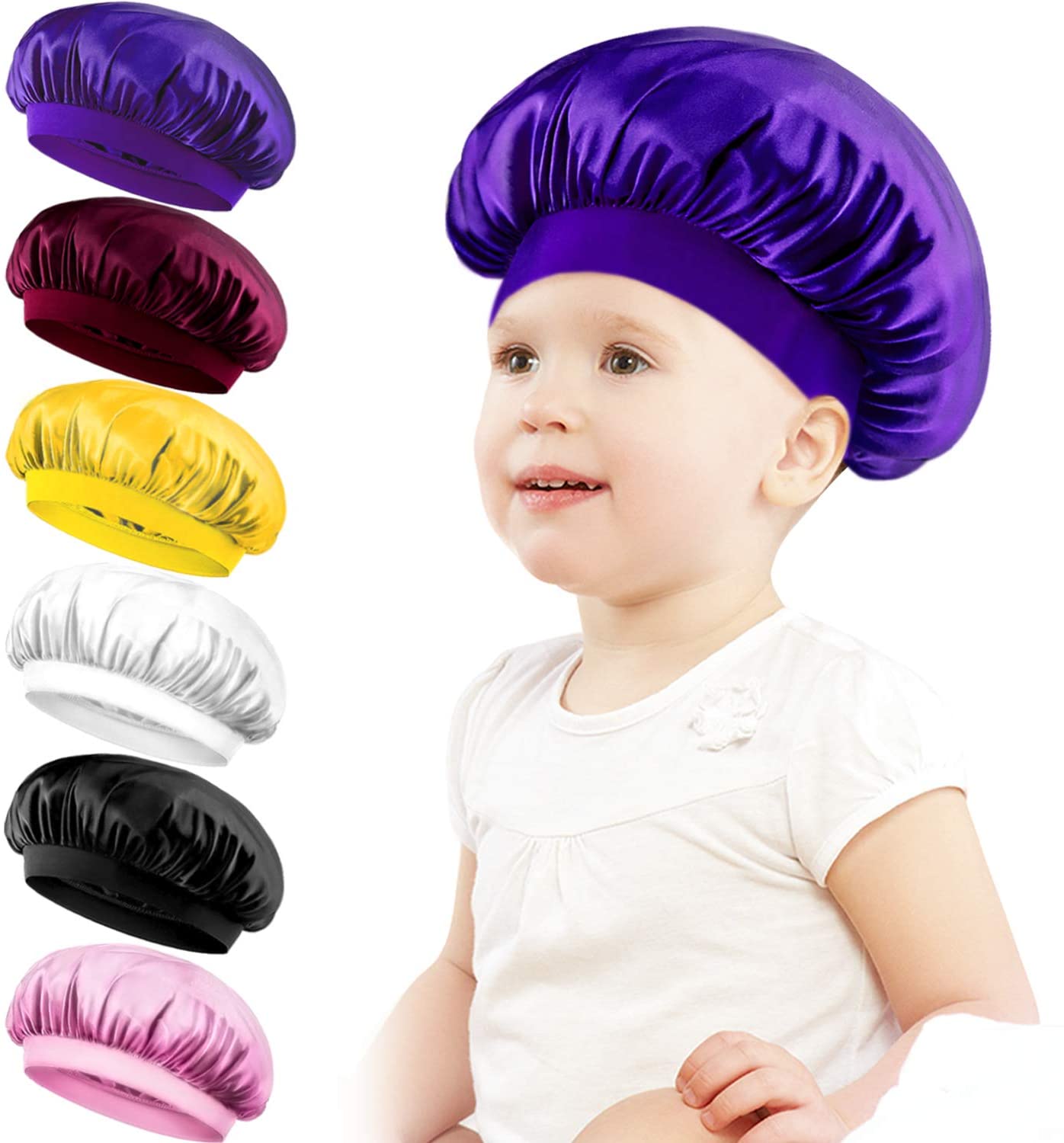 Duufin 6 Pcs Kids Satin Bonnets Night Sleep Caps Wide Band Sleeping Hat ...