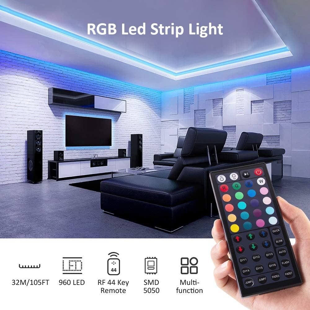 32M(105ft) LED Strip Lights with RF Remote, NOVOSTELLA Colour Changing ...
