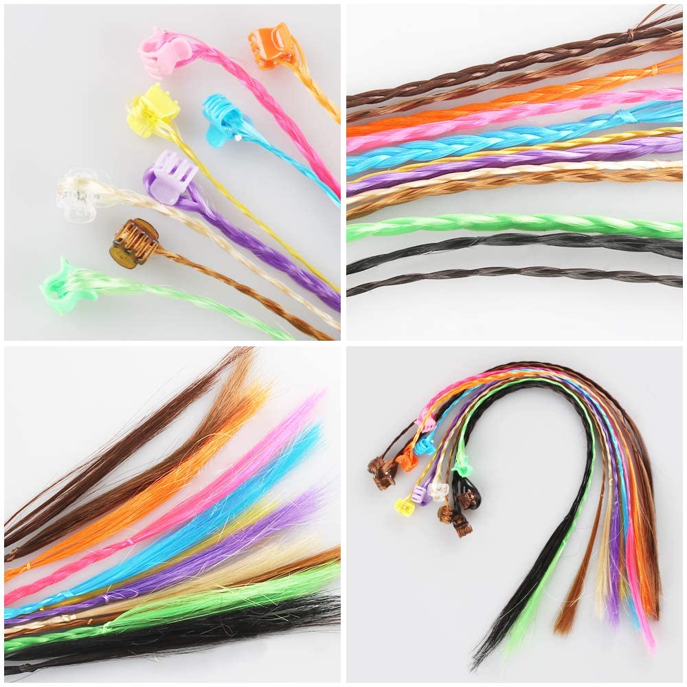 Aipaide 24Pieces Nylon Braided Hair colorful Clip-on Braided Hair kids ...