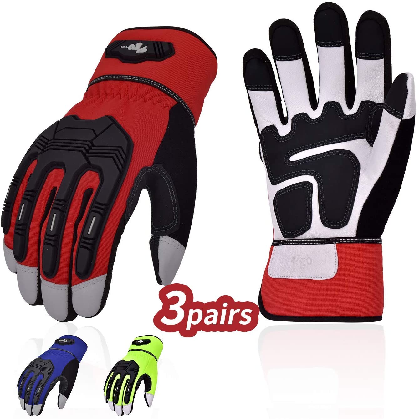 Vgo 3Pairs High Dexterity Soft Genuine Goat Leather Palm Impact ...