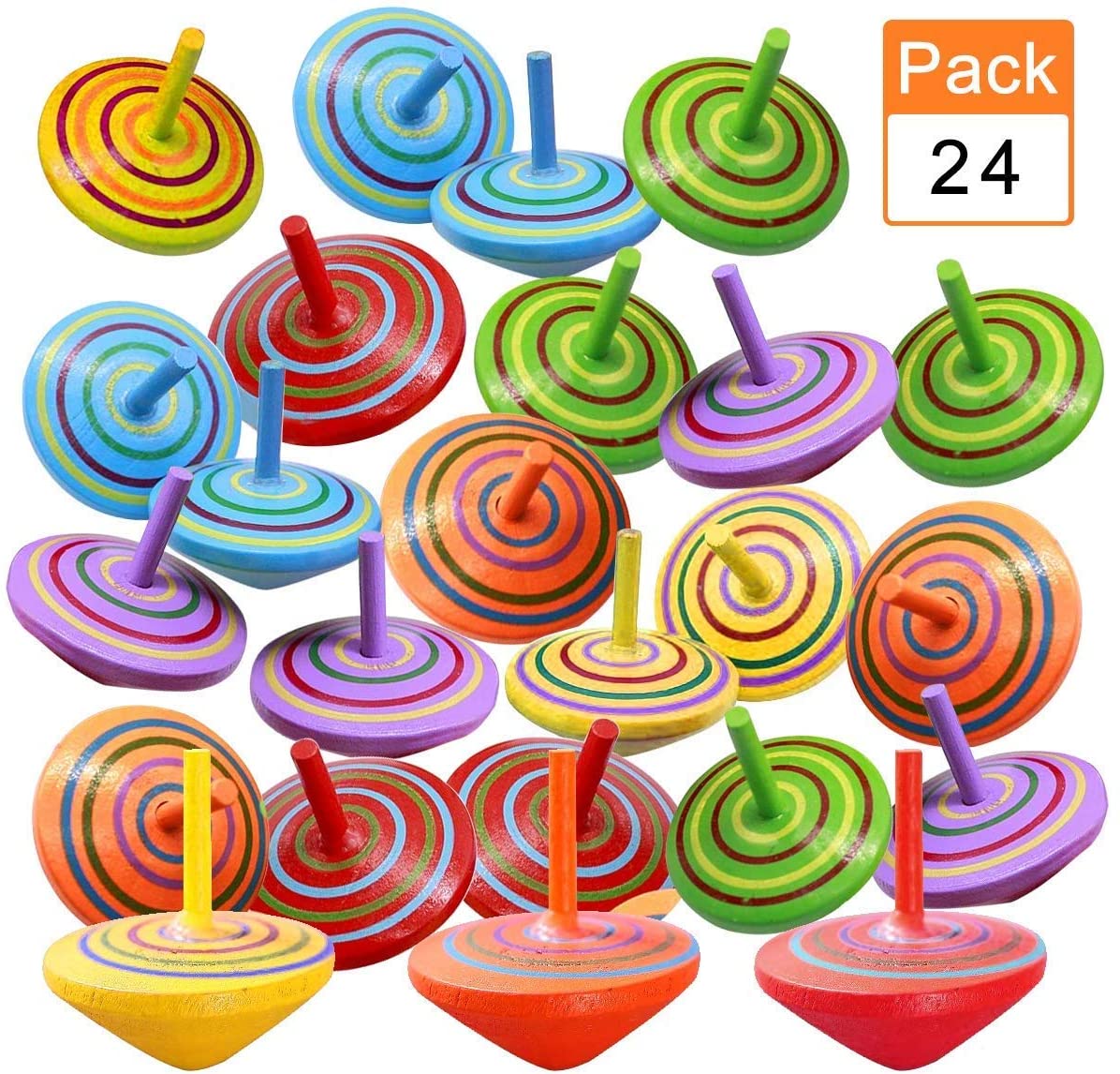 ENCEEN 24PCS Spinning Tops Wooden Spin Top for Kids Party Bags Fillers ...