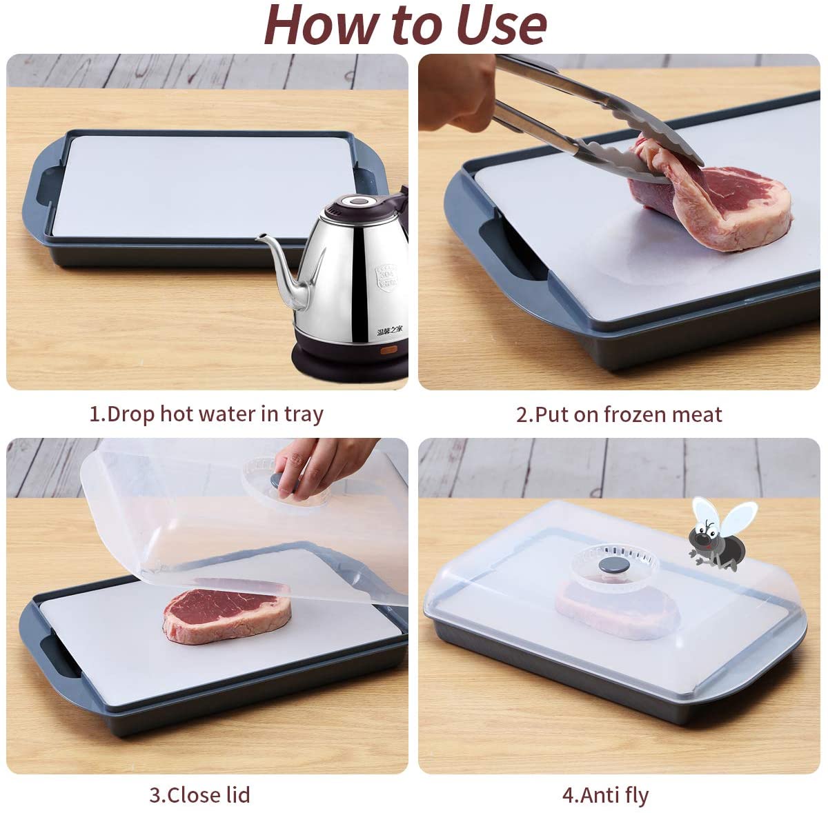 GEMITTO Defrost Board with Drip Tray, Anti-fly Cover Thawing Frozen ...