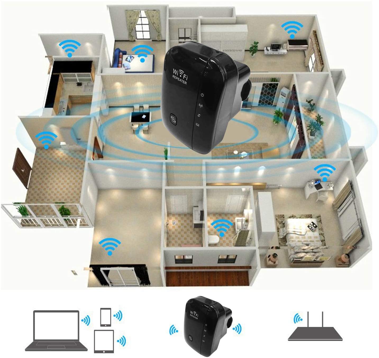 Wi-Fi Range Power Extender 300Mbps-Duetec Black DT-W12. The Easy Way to ...