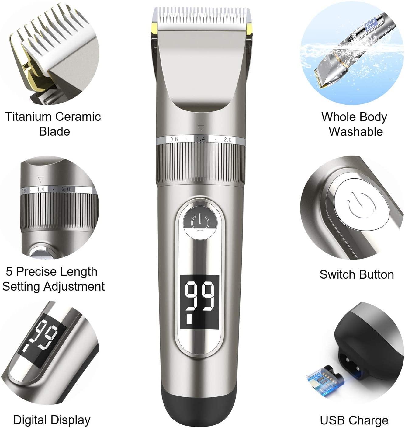 Hair Clippers, IGYLAR Professional Cordless Clippers Hair Trimmer Beard ...
