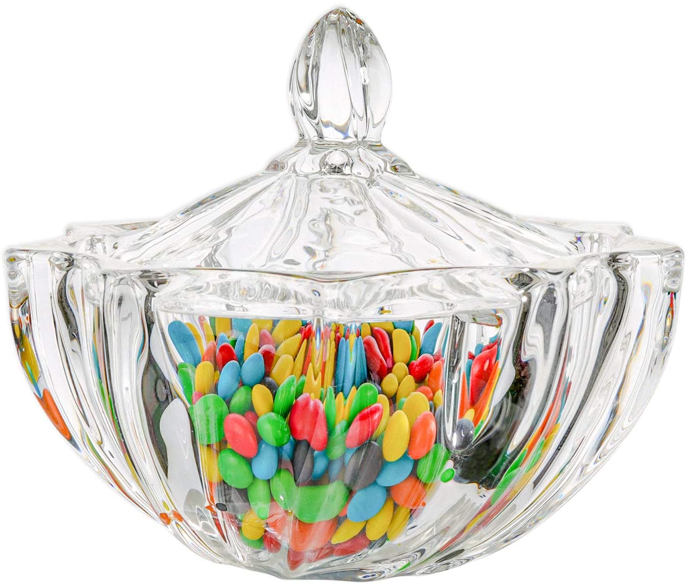 ComSaf Glass Candy Sweet Jar with Lid, Crystal Bon Bon Jar Covered ...