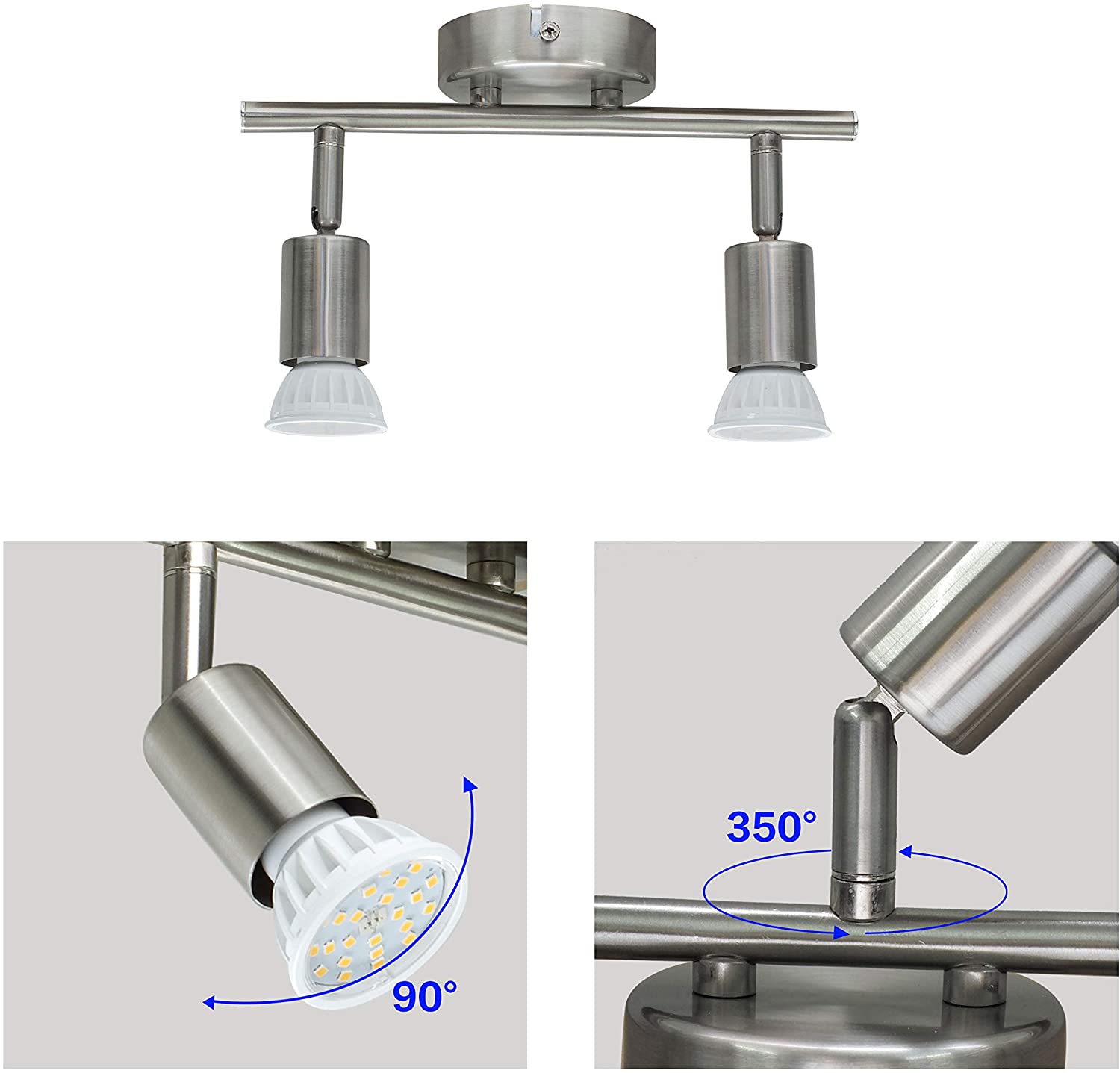 Abishion LED Ceiling Spotlight Bar with 2XGU10 LED Bulbs(5.5W,600LM ...