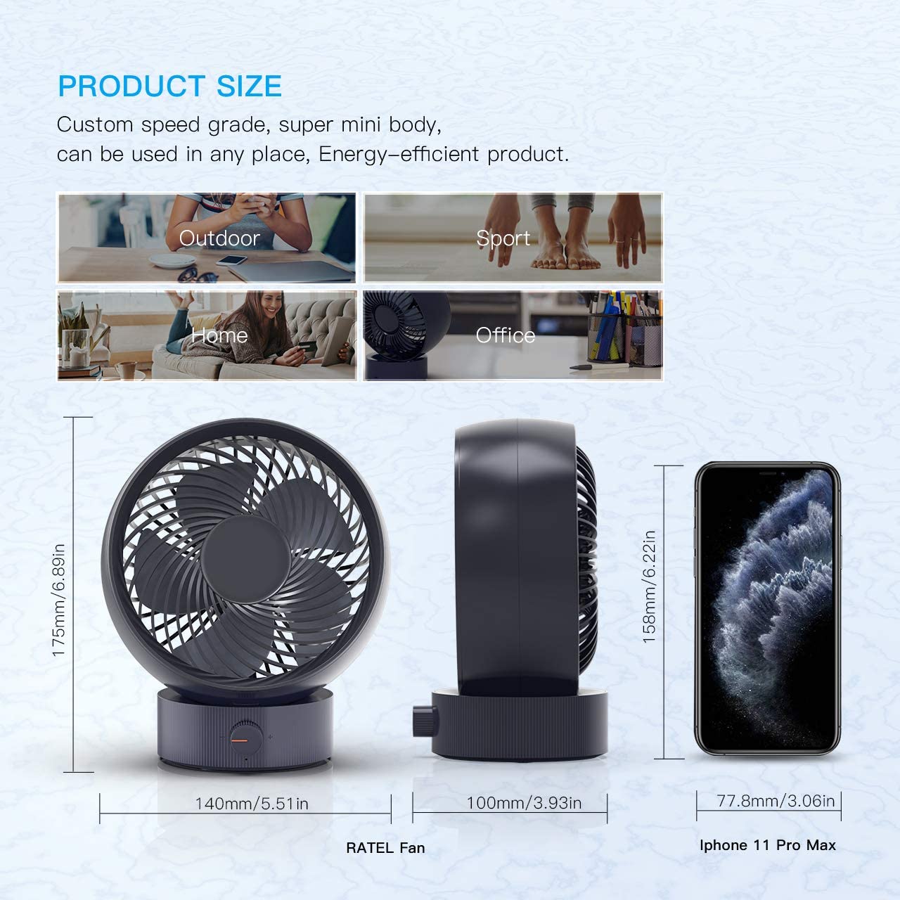 USB Desk Fan, RATEL Portable Mini Powerful Air Circulator Table Fan ...