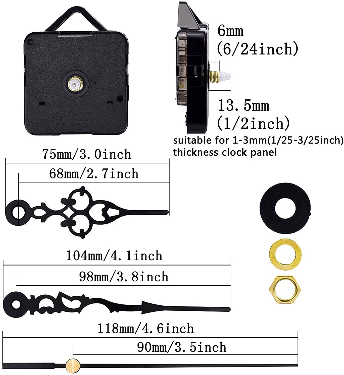 Continuous Sweep Quartz Clock Movement, 3/25 Inch Maximum Dial ...