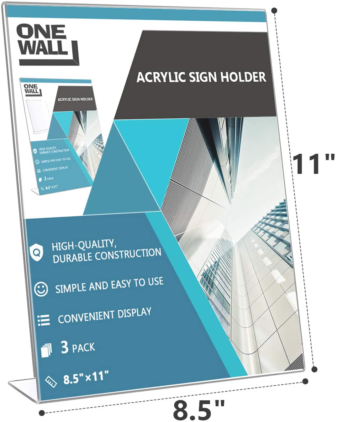 ONE WALL 3 Pack Acrylic Sign Holder 8.5×11 inch Slant Menu Holders ...