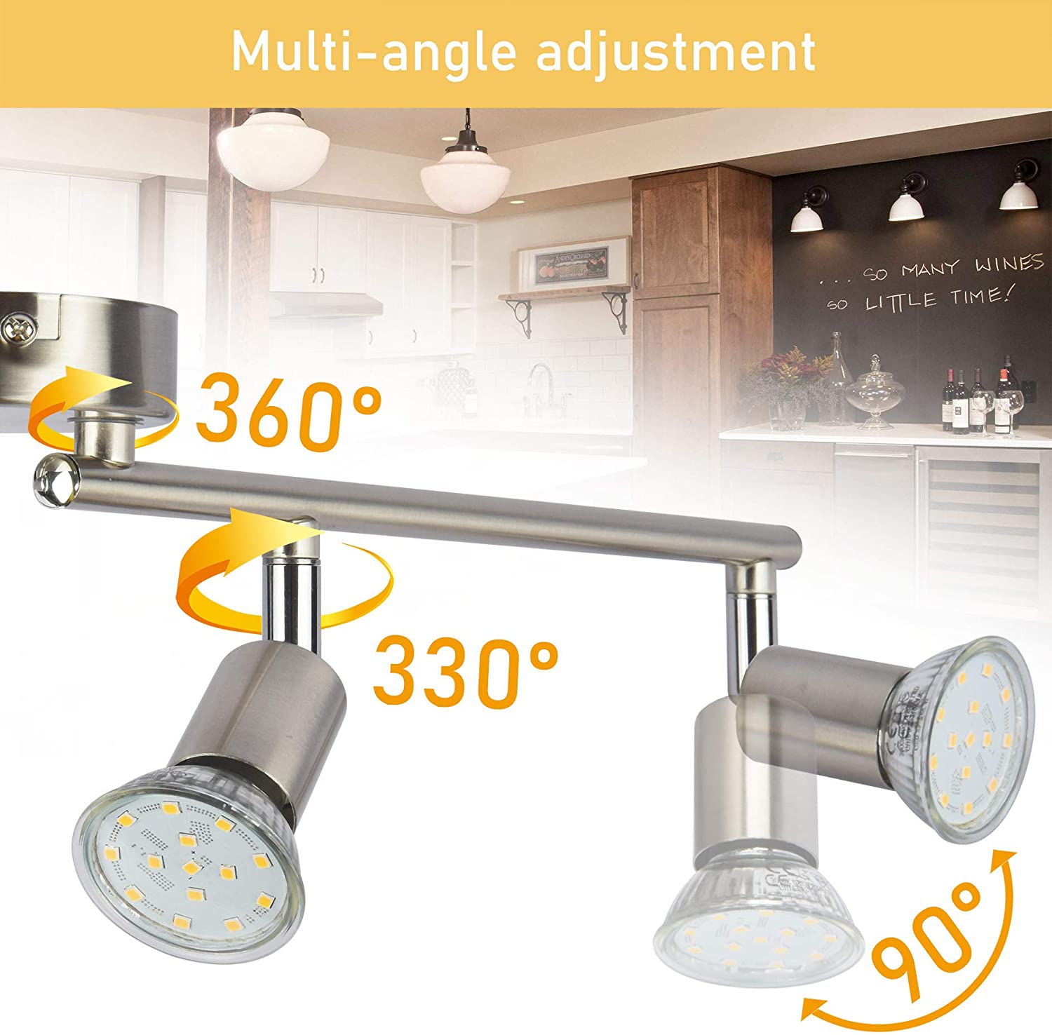 LED Ceiling Light 4 Way Spotlight Bar 3000K Warm White Kitchen lights ...