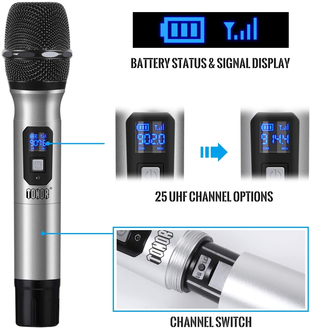 TONOR UHF Wireless Microphone Karaoke， Dual Handheld Dynamic Microphone ...