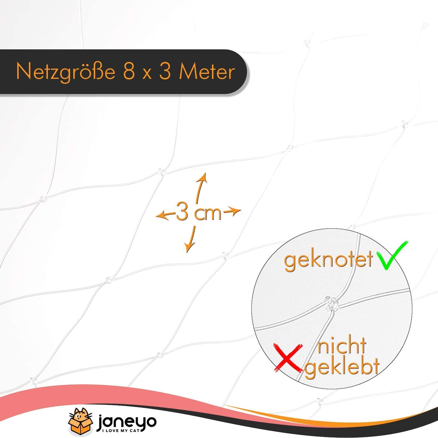 JANEYO – Cat Safety Net for Balcony (transparent) 26,3 x 9,8 ft ...
