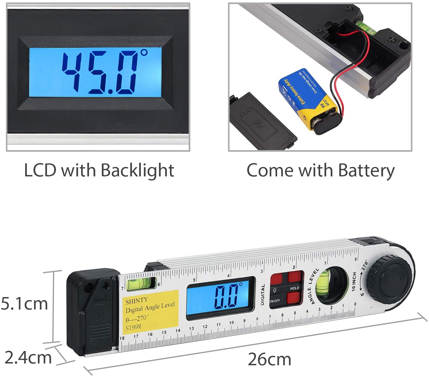 Neoteck Digital Angle Finder Ruler 180mm 0-270° Digital Angle ...