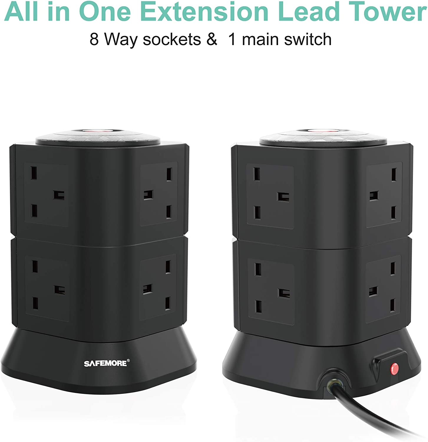 SAFEMORE 8 Gang Extension Lead, Surge Protected Multiple Power Plug ...