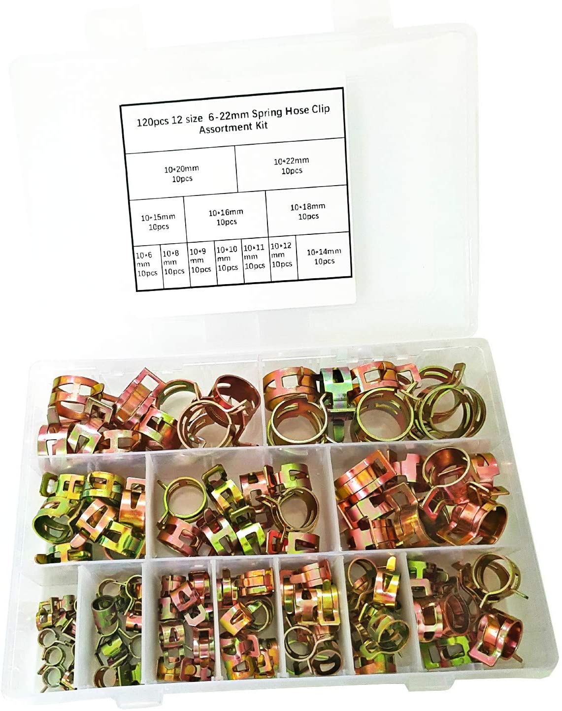 ALLNICE 12 Size 120 Pieces Spring Hose Clips Fuel Line Water Pipe Air ...