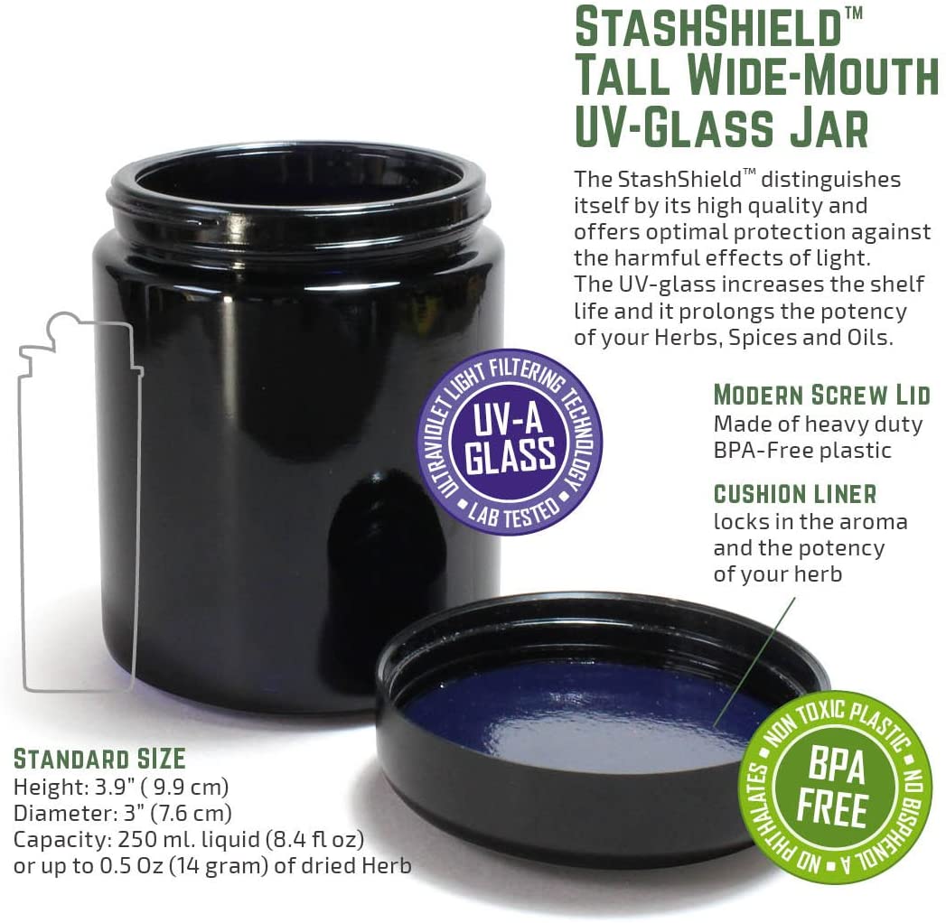 Masterdam Jars Tall StashShield UV Glass Containers (500ml X-Large ...