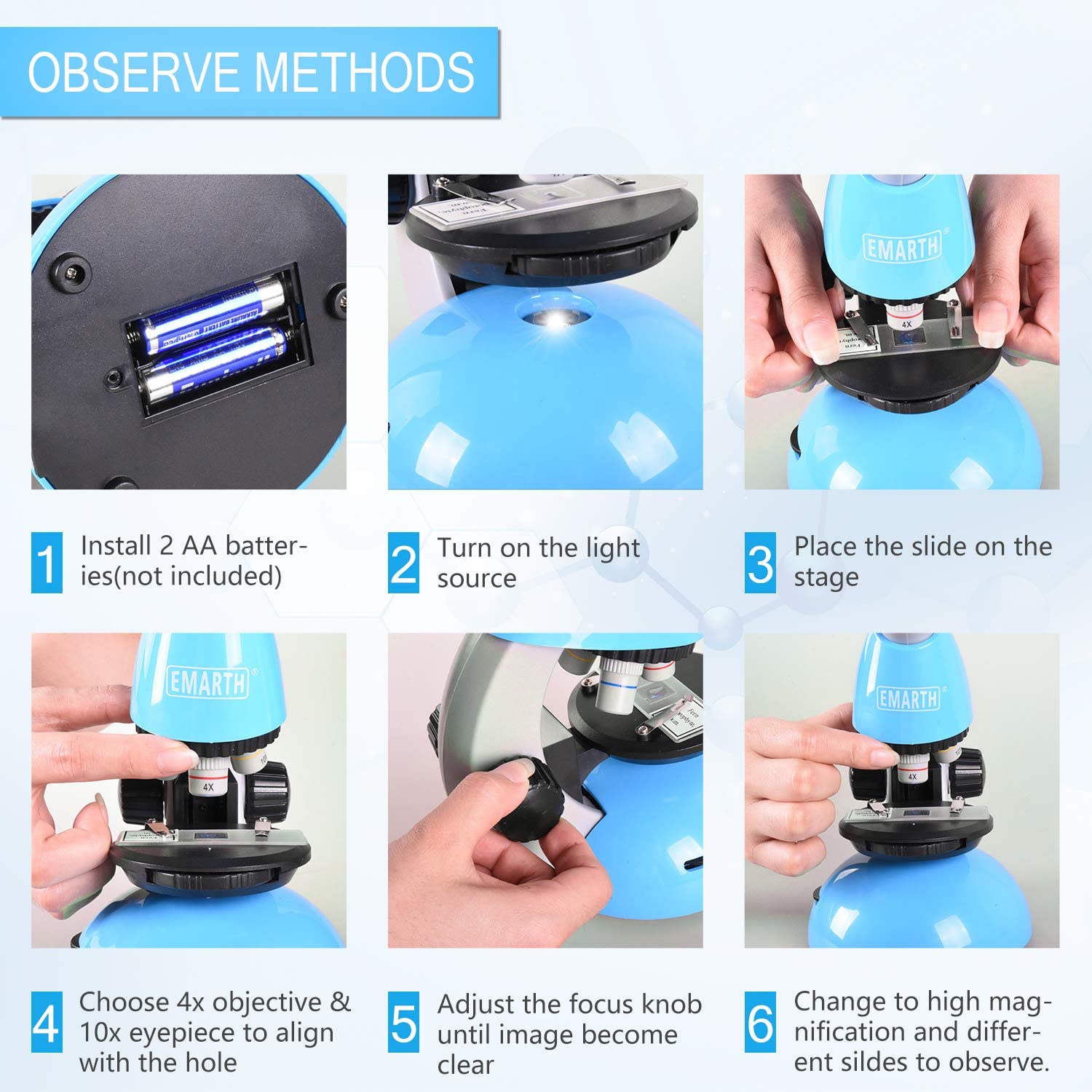 Emarth Microscopes for Kids, 40X- 640X Monocular Microscopes for ...