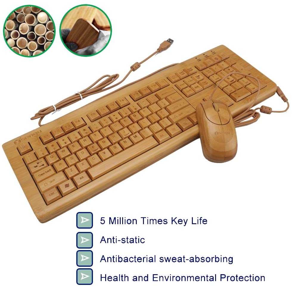Sengu SG-KU308-N+MU1055-N 2.4GHz Full Bamboo Handmade Wired Multimedia ...