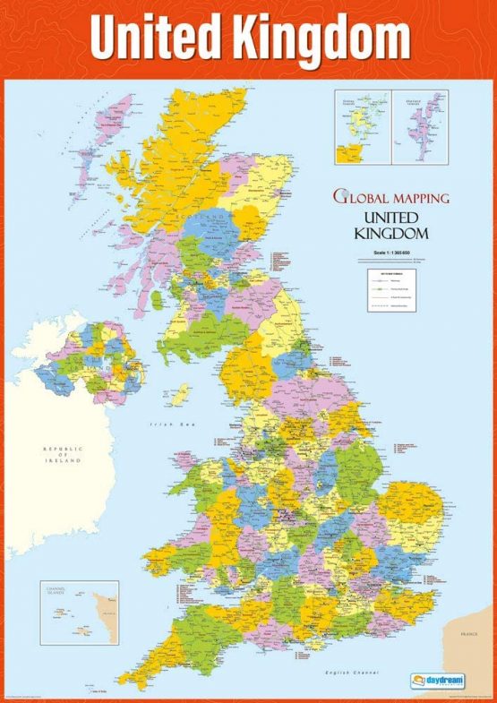 UK Map | Geography Posters | Laminated Gloss Paper measuring 850mm x ...