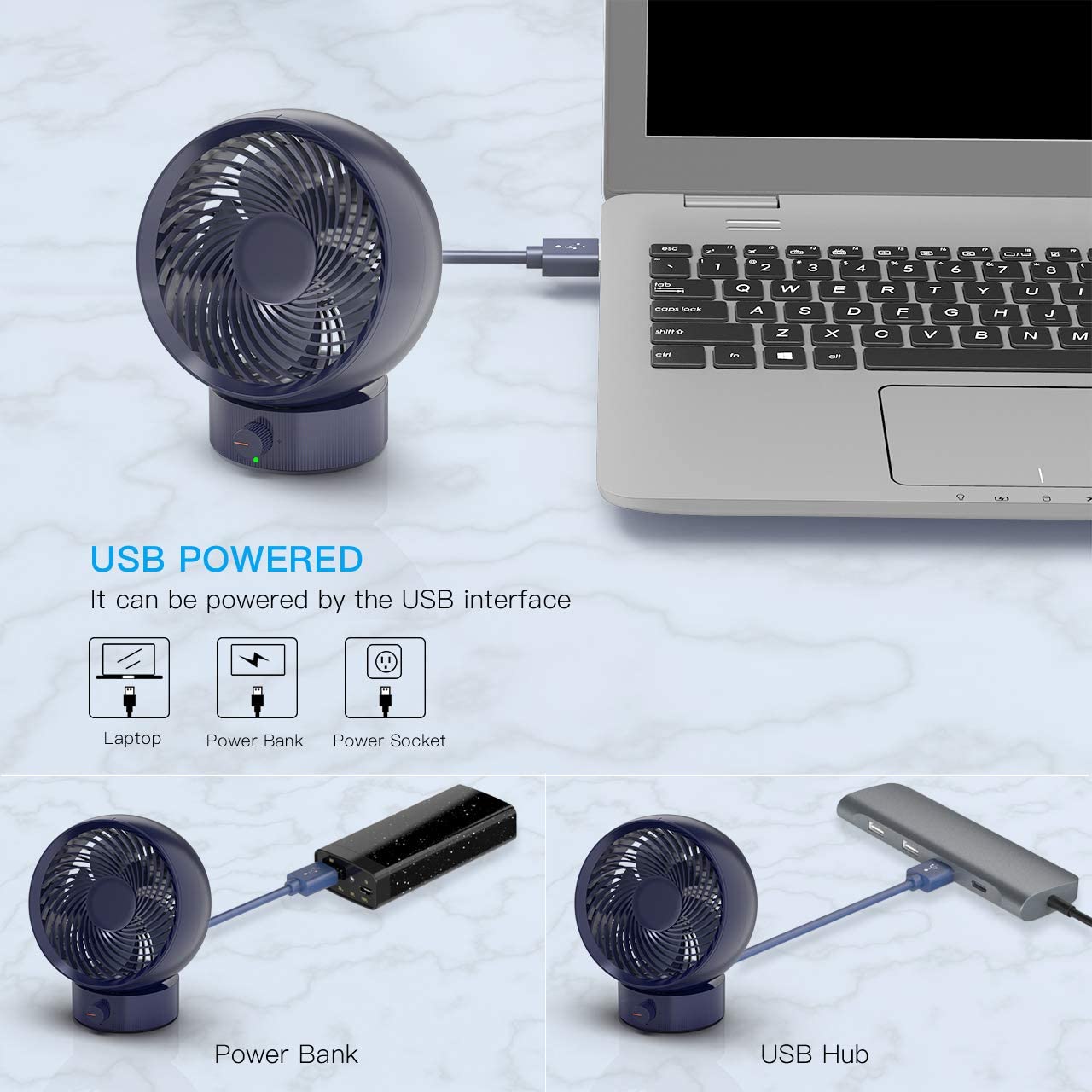 USB Desk Fan, RATEL Portable Mini Powerful Air Circulator Table Fan ...