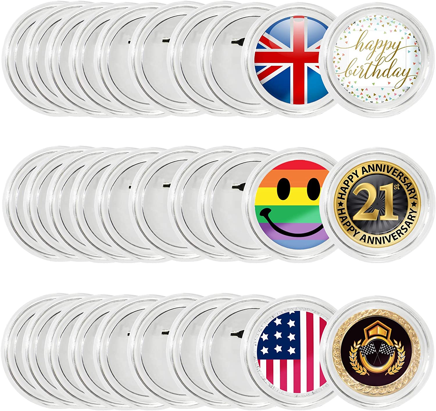 Clear Button Pin Badges – Set of 30 | Plastic Badge With Safety Pin ...