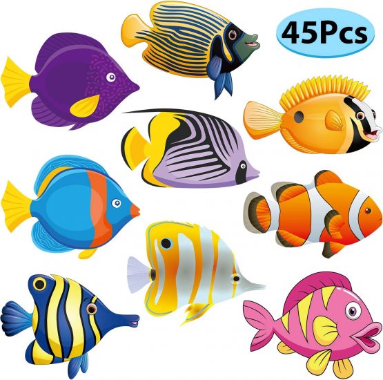 45 Pieces Fish Cut-Outs Paper Colorful Classroom Decoration Tropical ...