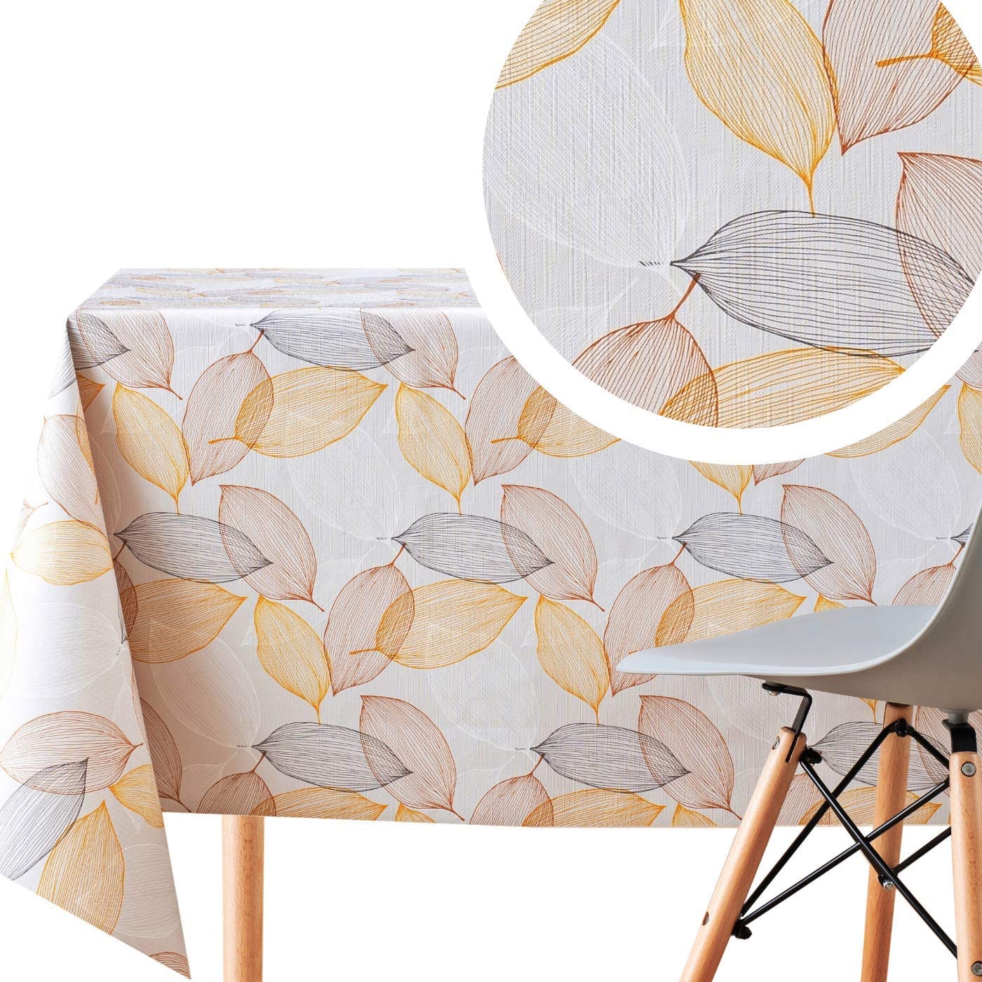 KP HOME Green Leaves Wipe Clean Tablecloth On White Grey PVC Embossed ...