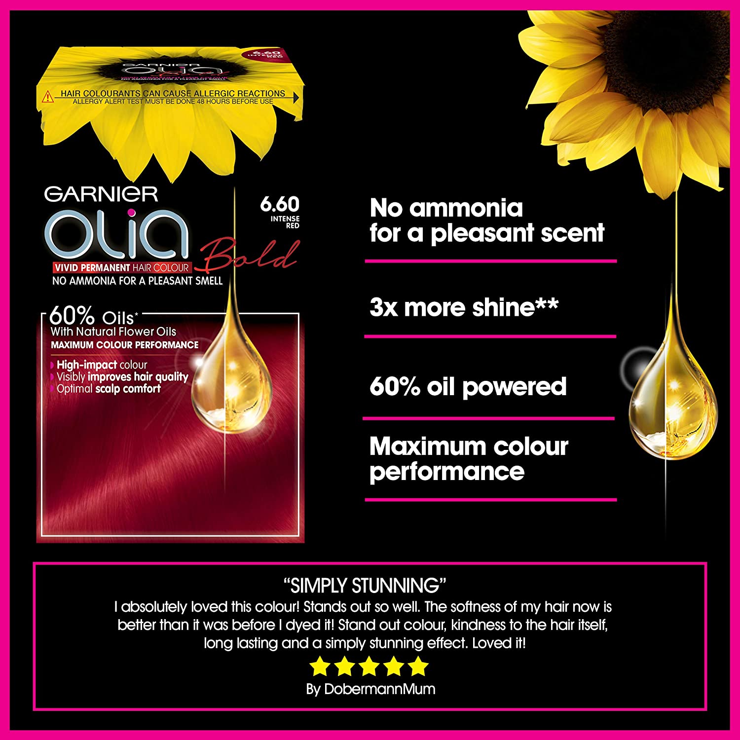 Garnier Olia Intense Red Permanent Hair Dye, Up to 100% Grey Hair ...