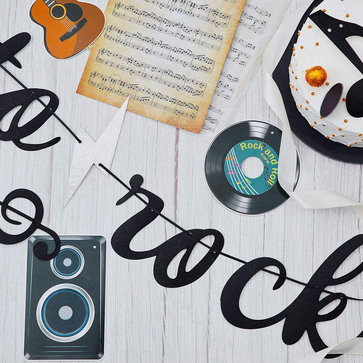 2 Pieces Music Note Banner Born to Rock Banner Rock Glitter Banner 1950 ...