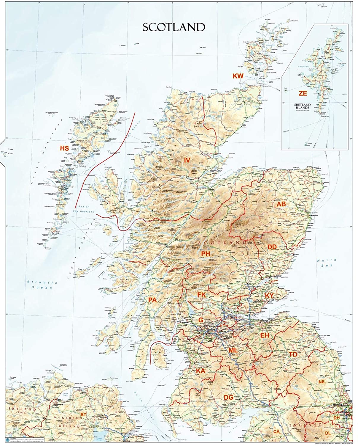 Scotland Postcode Areas Wall Map (AR1) – 27.75″ x 34.75″ Laminated ...