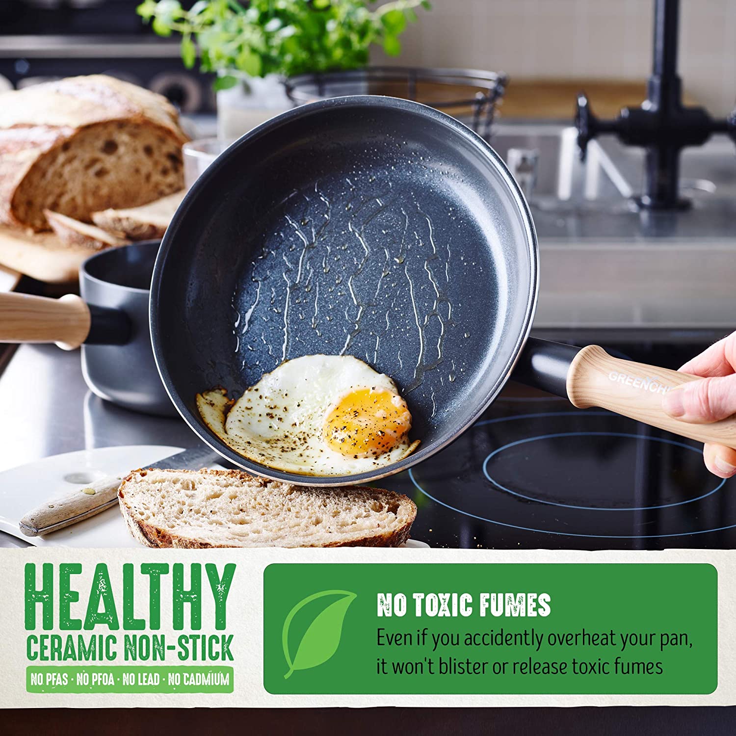 GreenChef, Vintage Ceramic Non-Stick Frying Pan – 20 cm, Grey - BigaMart
