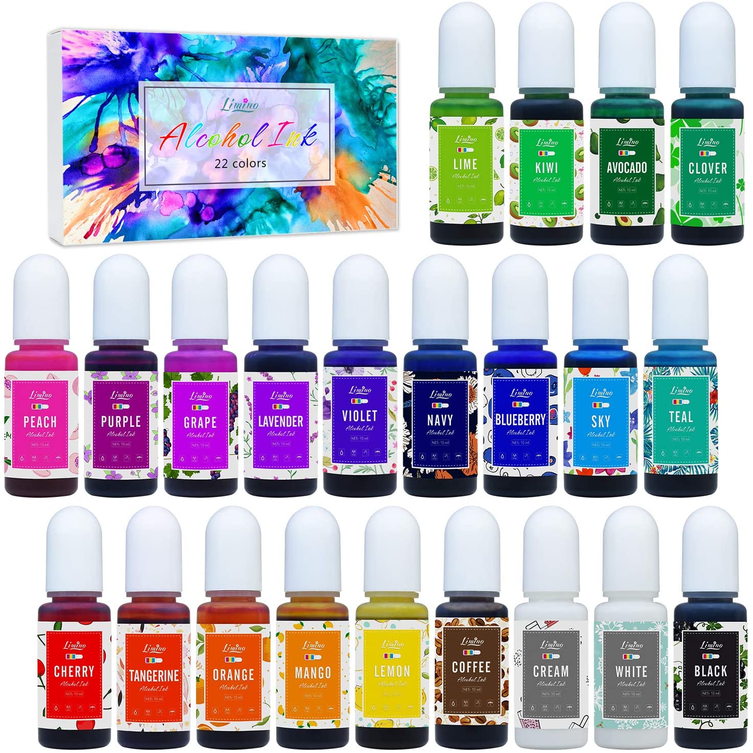Alcohol Ink Set – 22 Colors x 0.35oz Alcohol Based Ink for Epoxy Resin ...