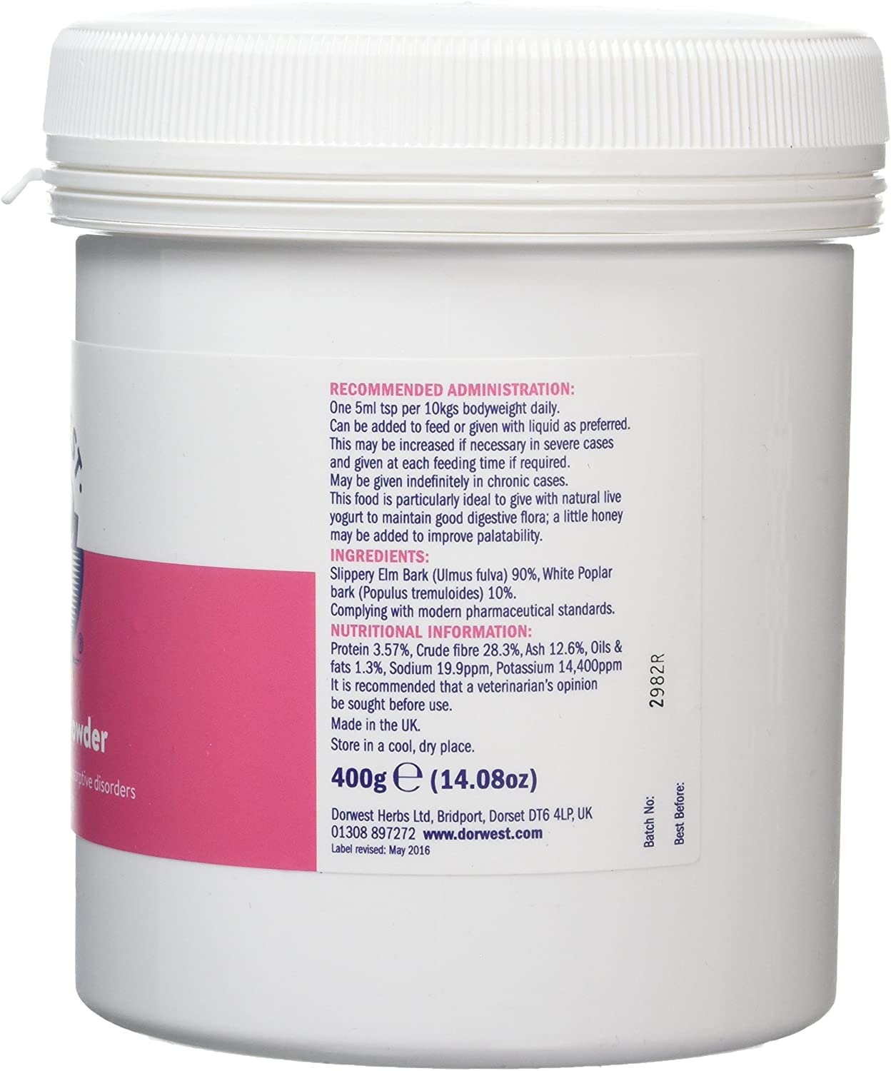 Dorwest Tree Barks Powder for Dogs and Cats, 200g, Slippery Elm Powder ...