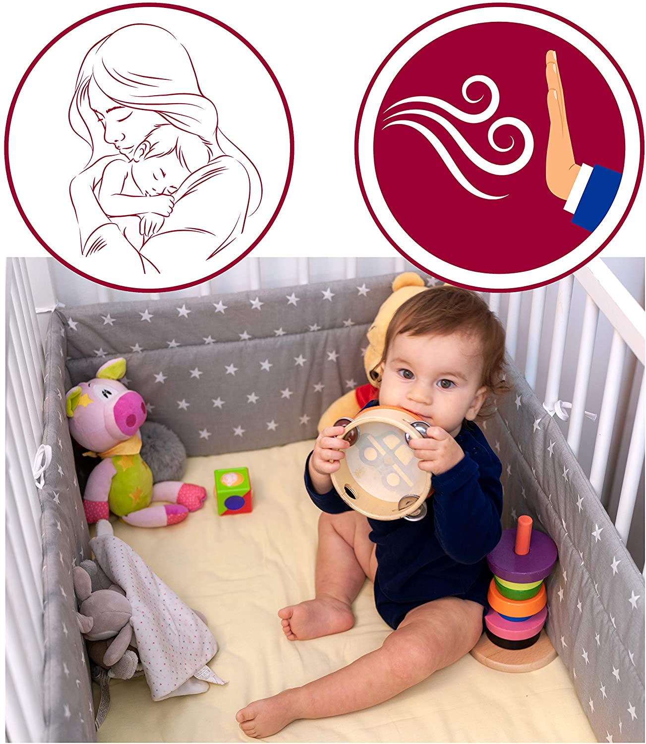 Amilian® Baby Cot Bumper Wrap Around Protection For Baby’s Bed With ...