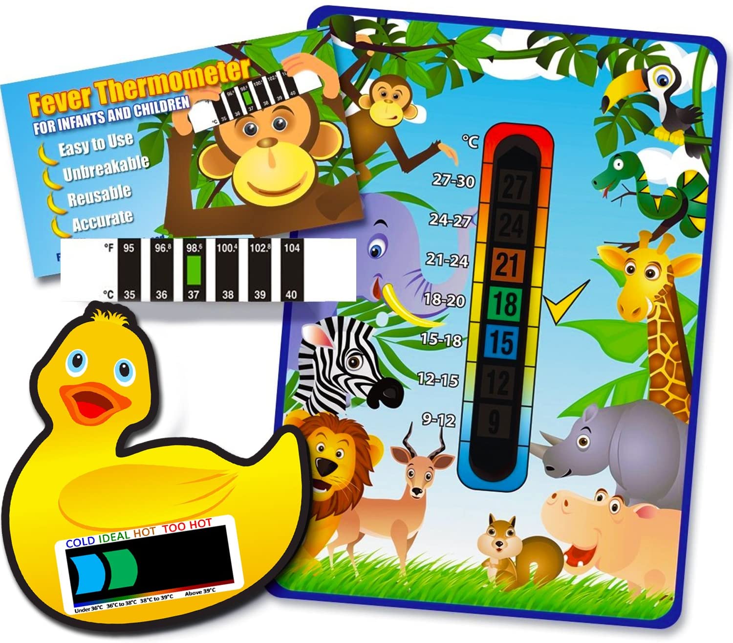 Pack of ‘Happy Family’ Jungle Animals Nursery and Room Thermometer ...