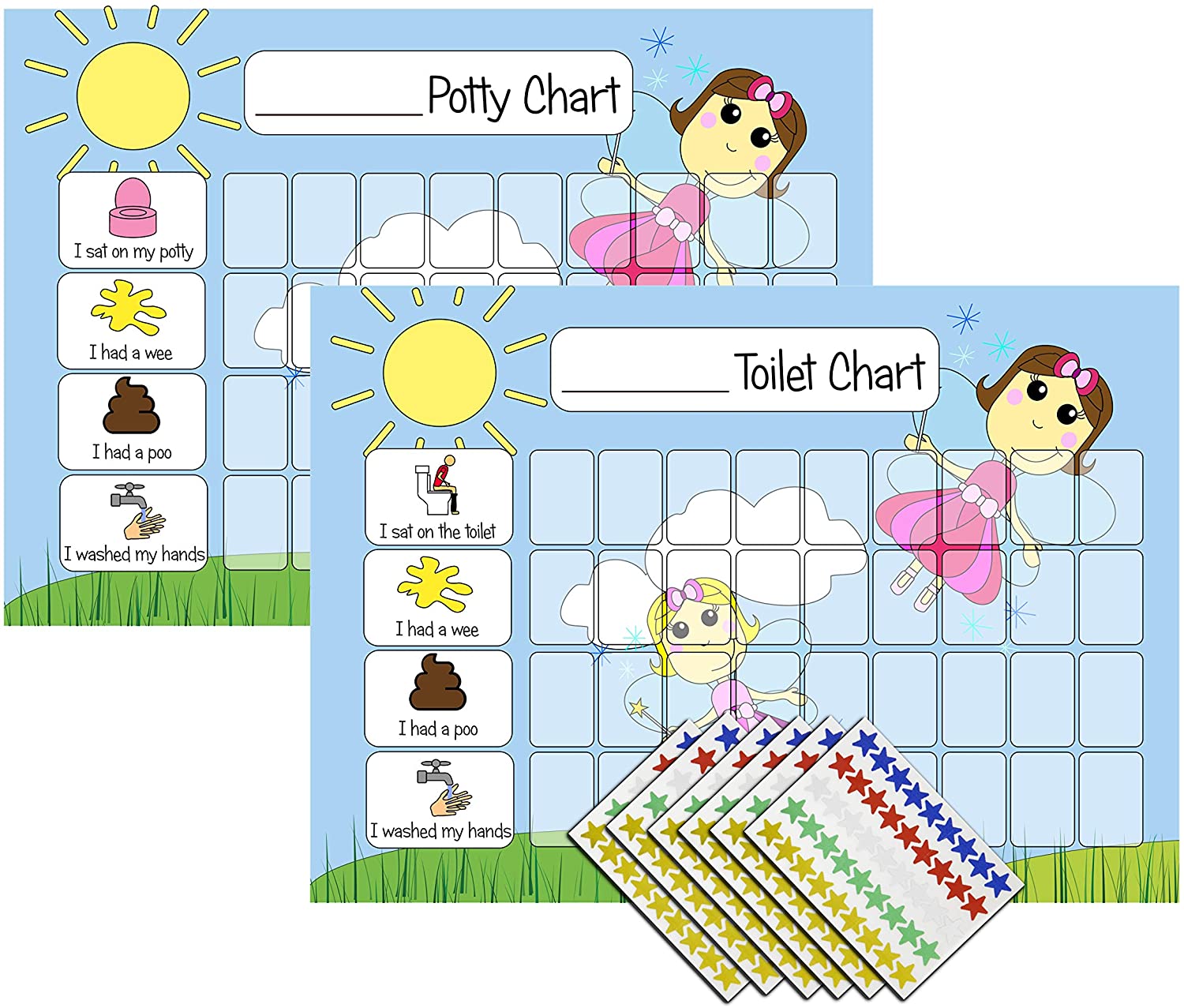 Girls Fairy Potty Training Toilet Training Reward Charts & 270 Stickers ...