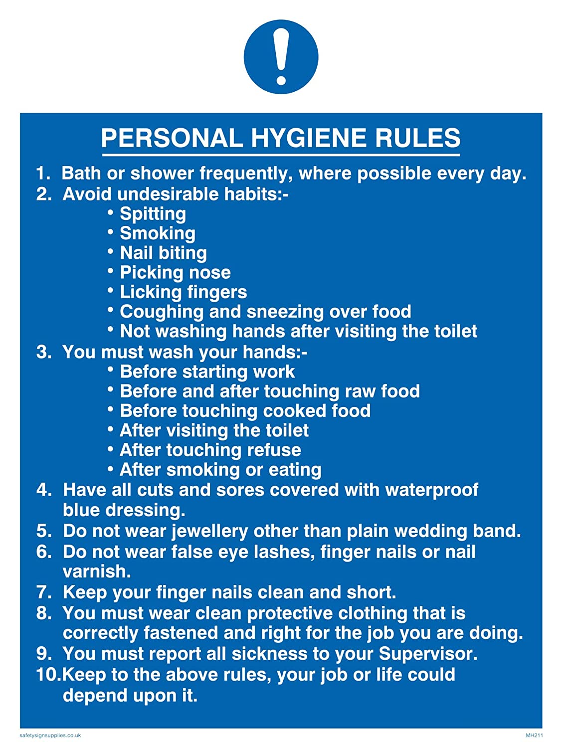 Viking Signs MH211-A3P-AC Personal Hygiene Rules Sign, Aluminium ...