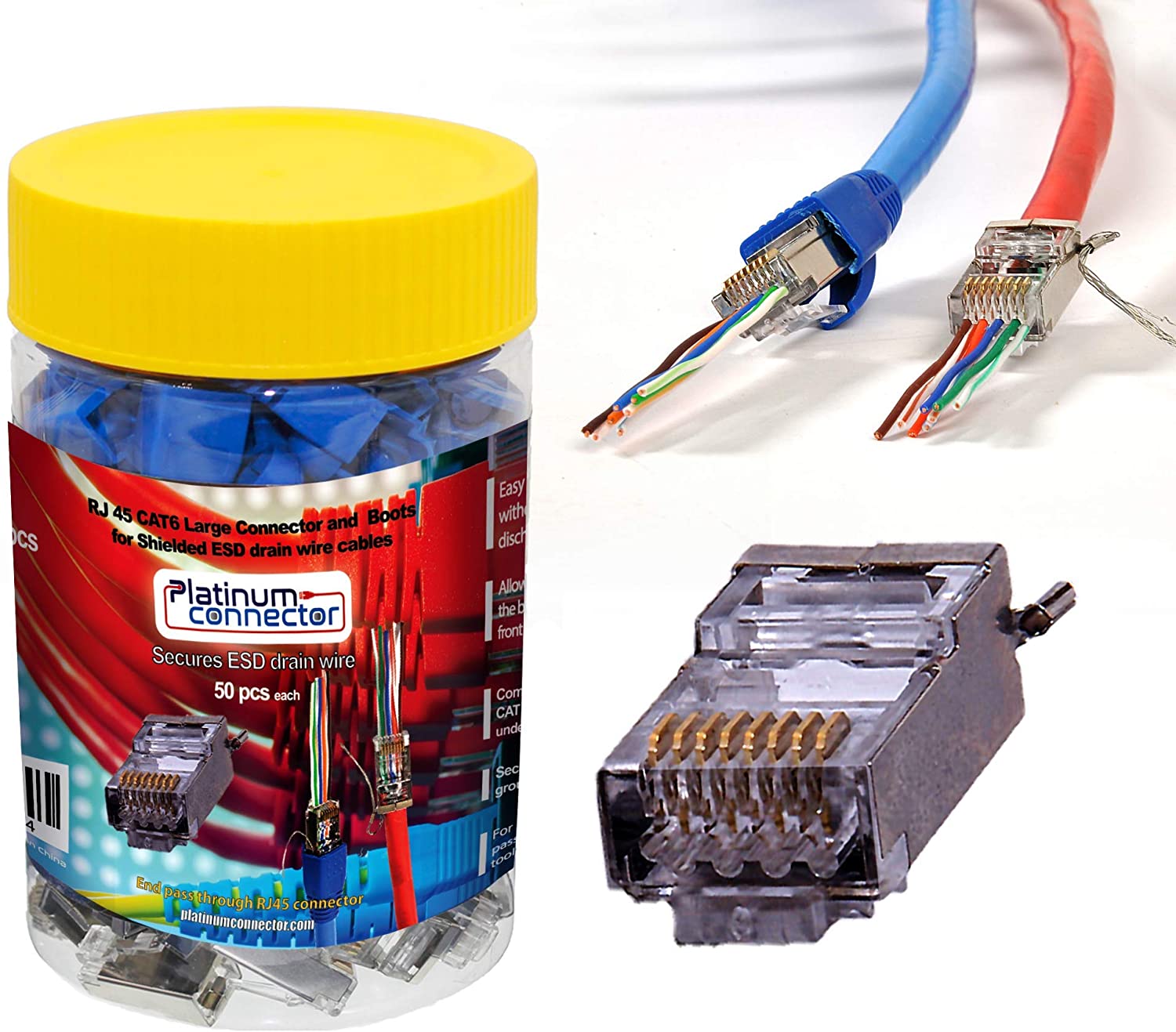 RJ45 Shielded pass through Connector with Boot (50pcs each) – 23AWG ...