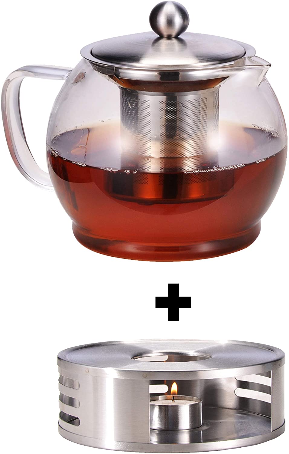 Bambelaa! Teapot with Warmer Strainer Insert Glass Set Tea Glass Teapot ...