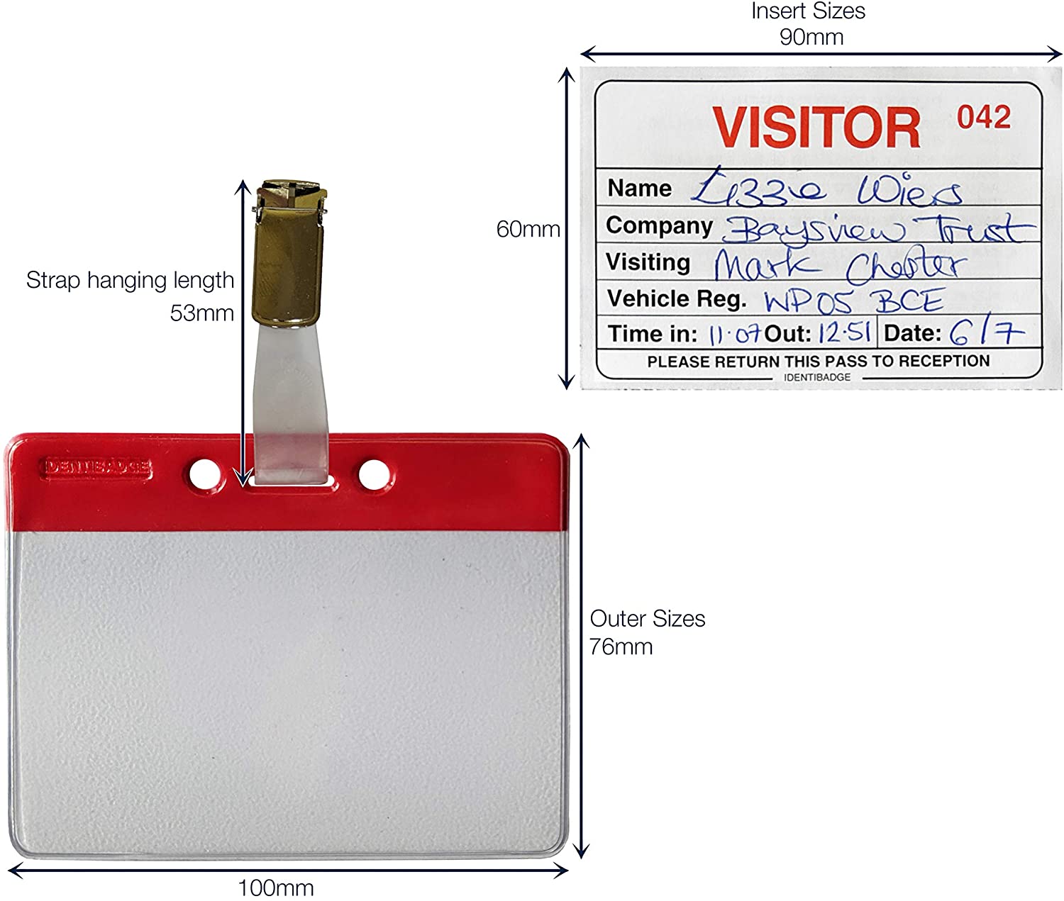 IDENTIBADGE 100 Pass Visitor Book with Binder, 10 Red Security Badges ...