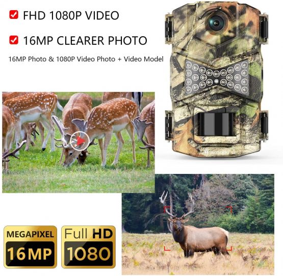 WOSODA Wildlife Camera 16MP 1080P Trail Game Camera Motion Activated ...