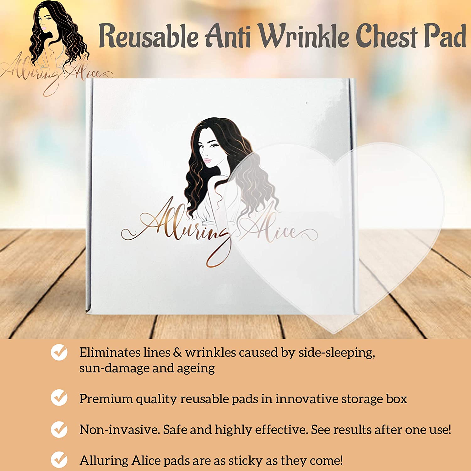 3 x Alluring Alice Reusable Chest Wrinkle Pad. Sticks to skin to plump ...