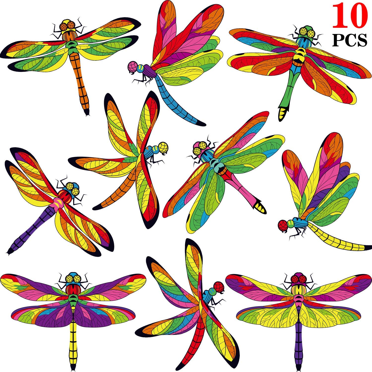 10 Pieces Large Size Dragonfly Window Clings Anti-collision Window ...