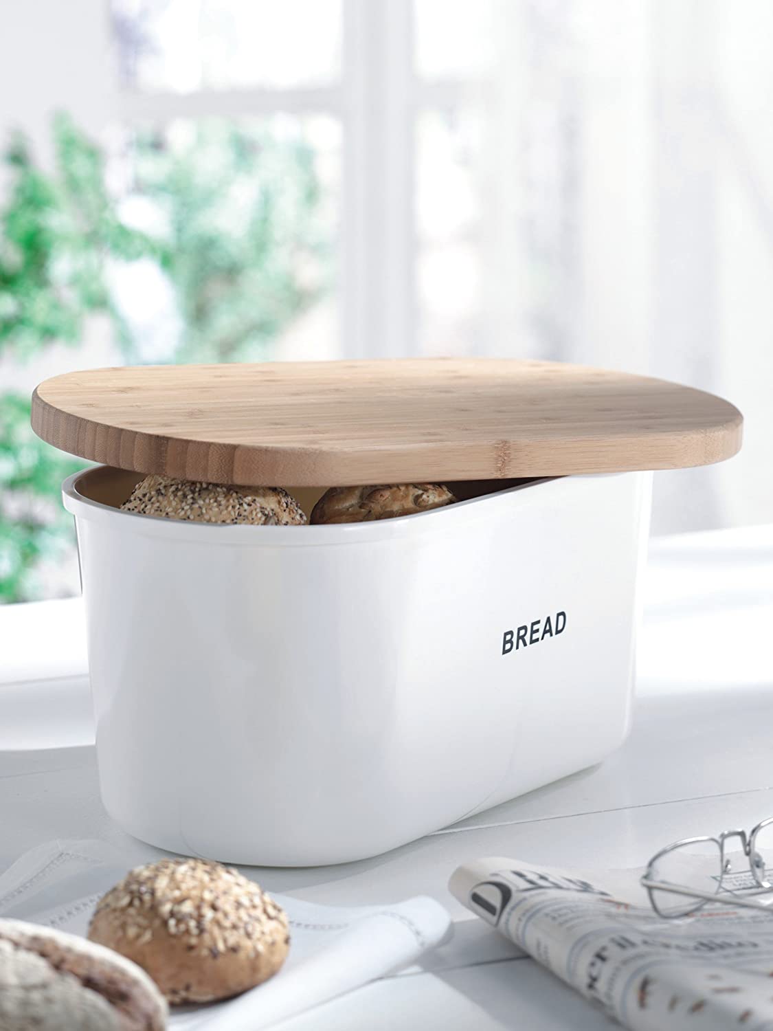 Zeller 25351 Bread Box 39x23x18.5 cm White Melamine/Bamboo – BigaMart