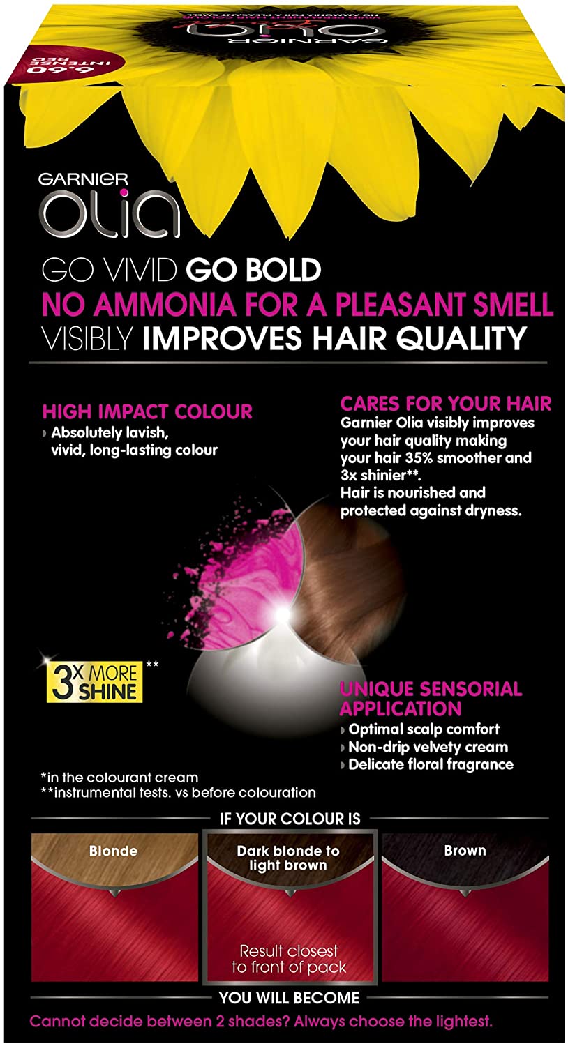 Garnier Olia Intense Red Permanent Hair Dye, Up to 100% Grey Hair ...