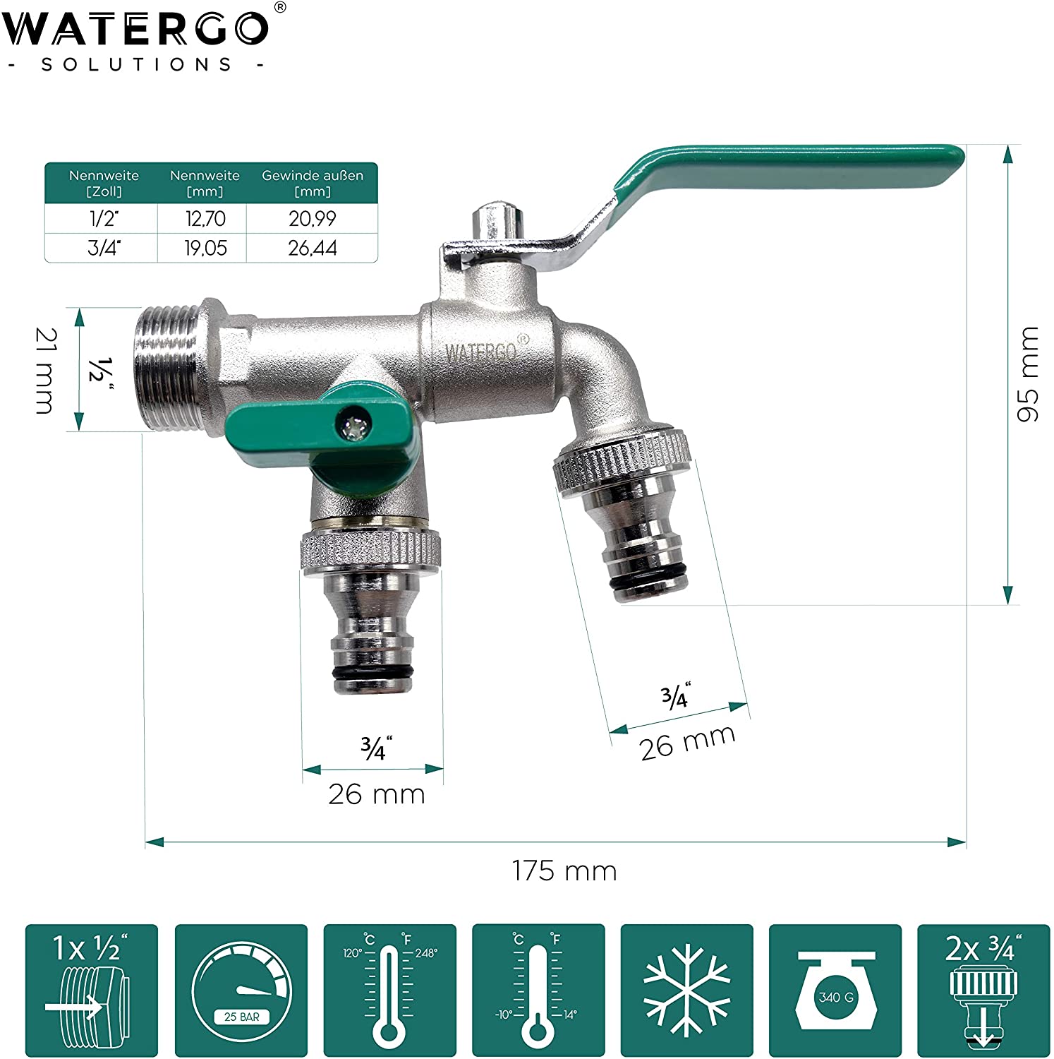 WATERGO Premium Double Water Tap Garden 1/2″ Inch (green) – Double ...