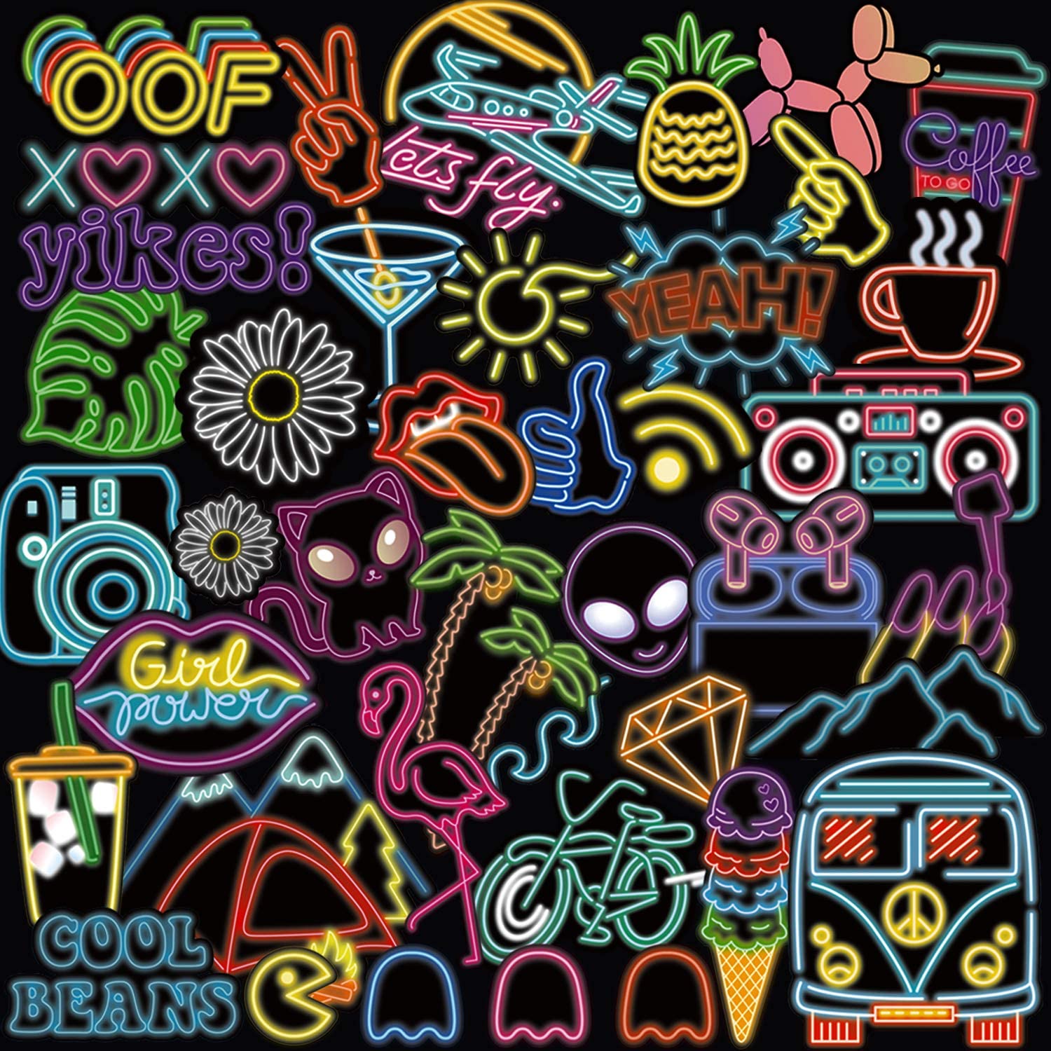 Whaline Vsco Vinyl Stickers, Neon Theme Waterproof Stickers Graffiti ...