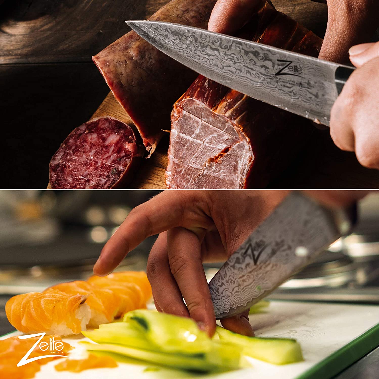 Zelite Infinity Chef Knife 8 Inch, Damascus Japanese AUS-10 Super ...